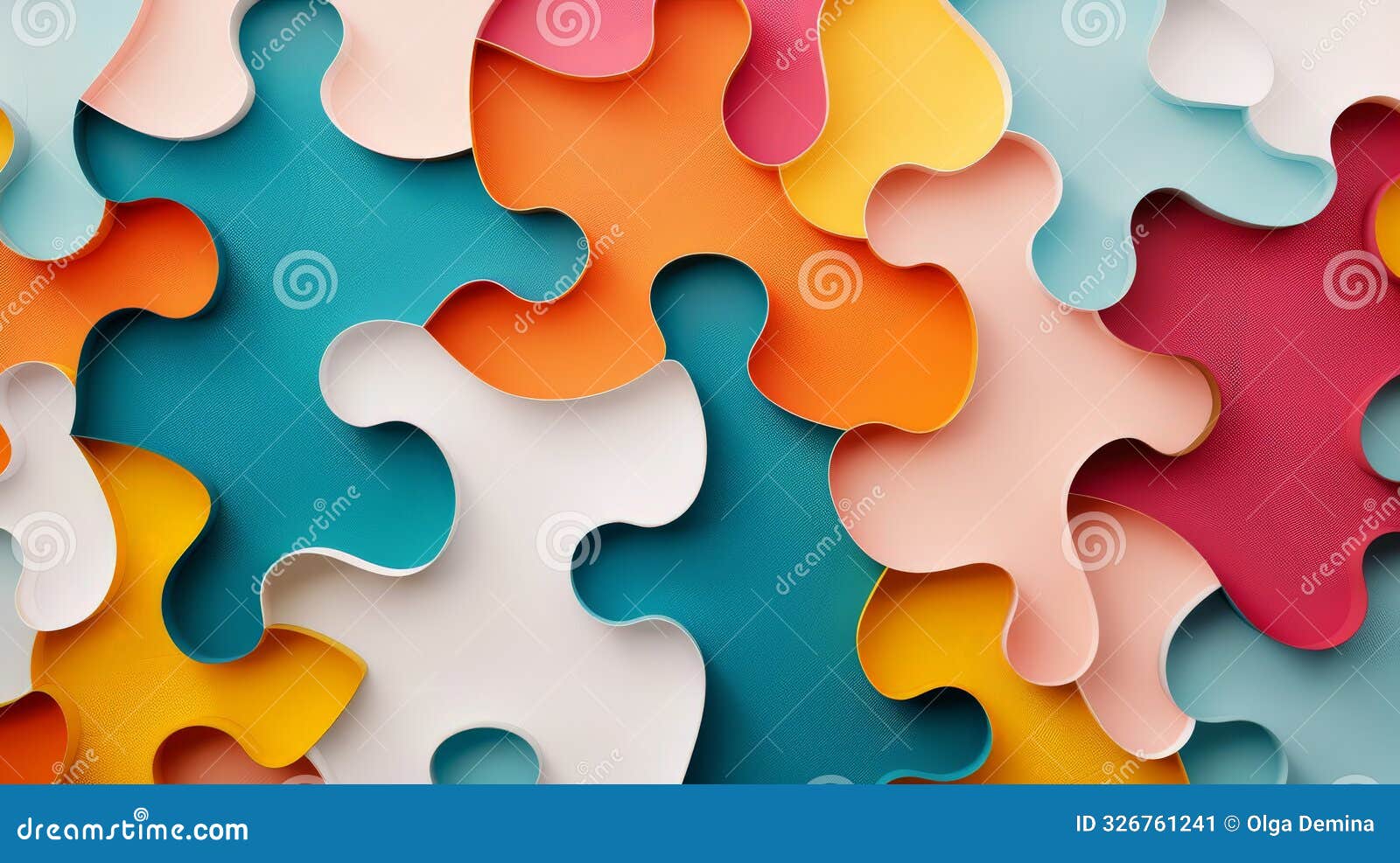Close-up of Large Colorful Puzzle Pieces Interlocking on a Teal ...
