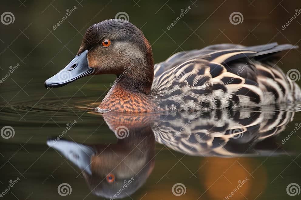 Close-up of a Large Duck, with Its Reflection Visible in the Still ...