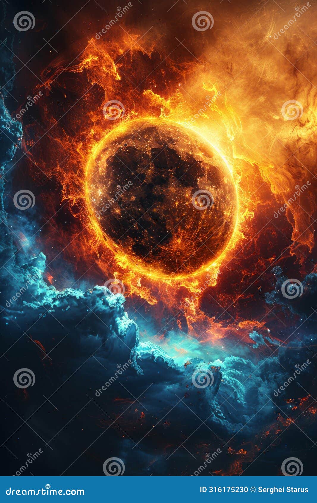 A Close Up of a Large Fiery Sun in the Sky, AI Stock Photo - Image of ...