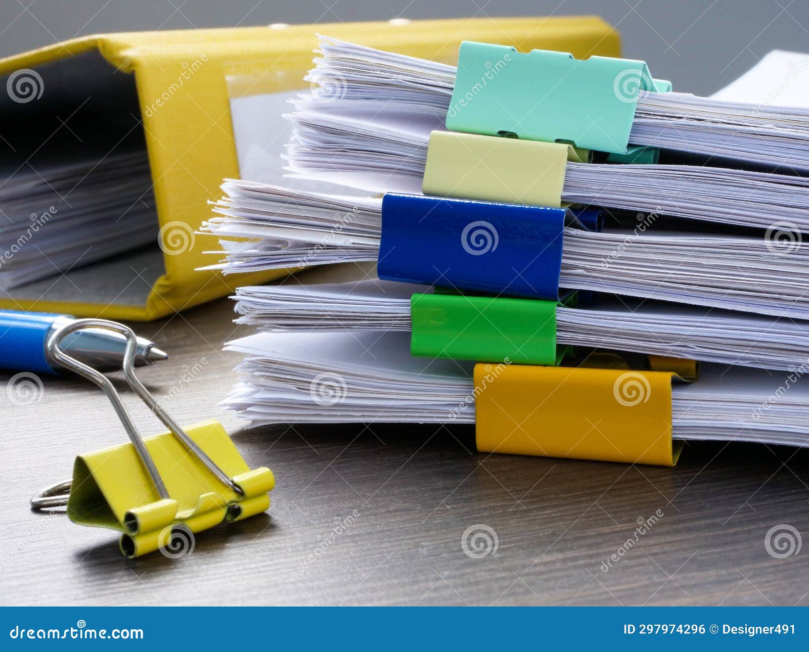Close-up of Large Stack of Papers with a Report. Accounting and ...