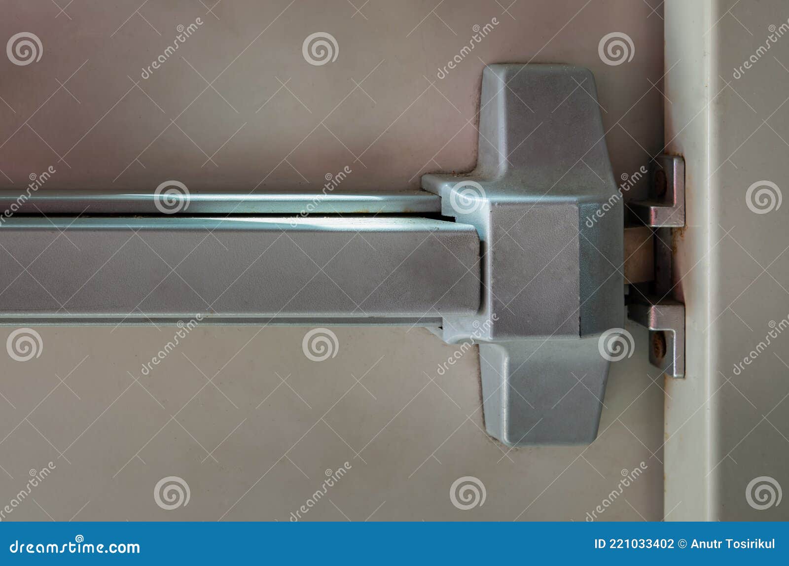 Close-up of Latch and Door Handle of Emergency Exit. Push Bar and Rail ...