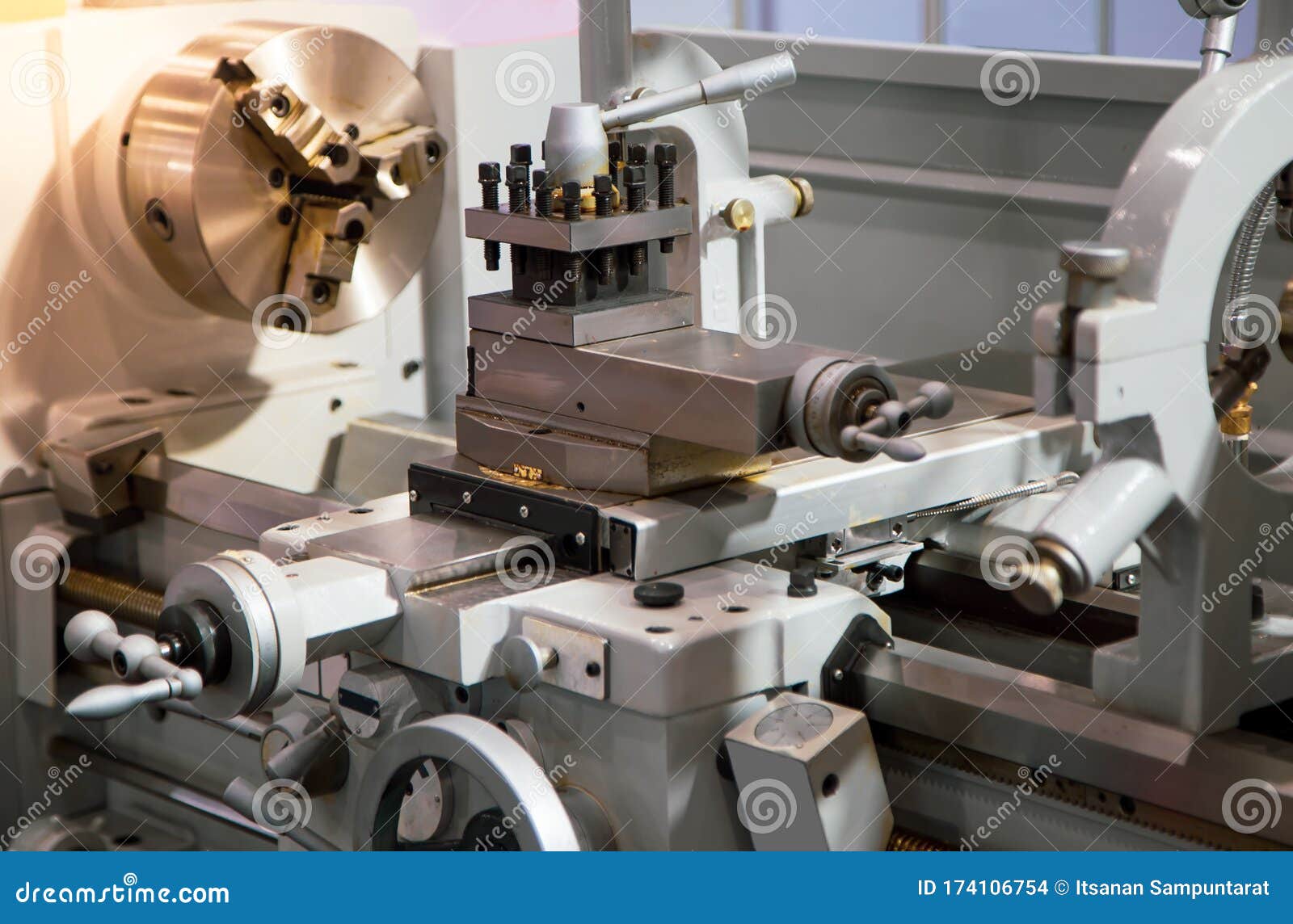 Close up of lathe machine stock photo. Image of bore - 174106754