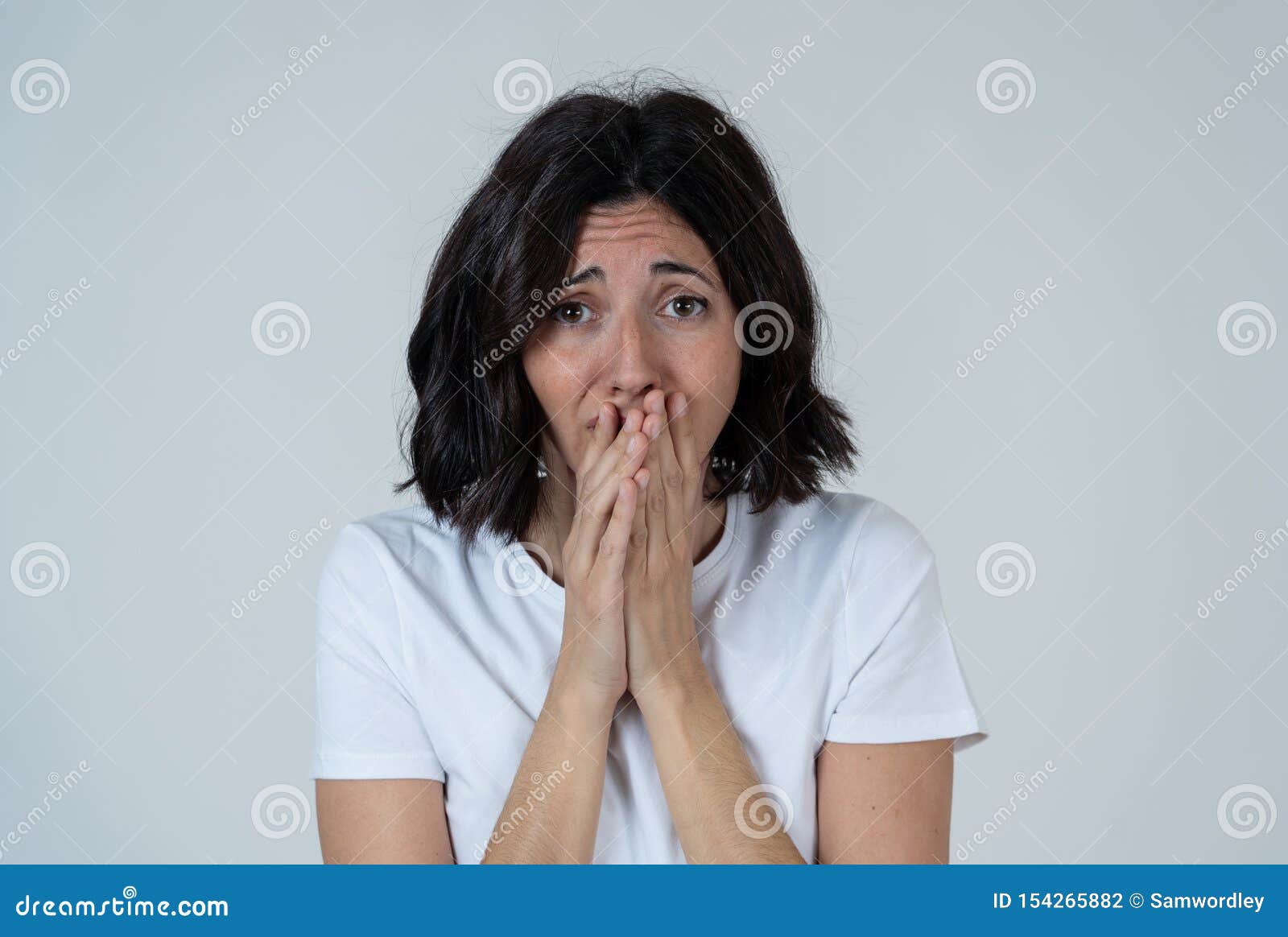 Portrait Of A Young Attractive Woman Looking Scared And Shocked Human