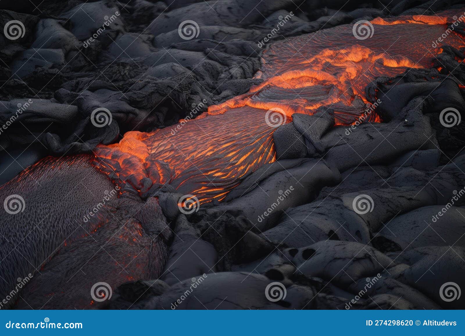 Close-up of Lava Flowing from the Vent and Pooling on the Ground Stock ...