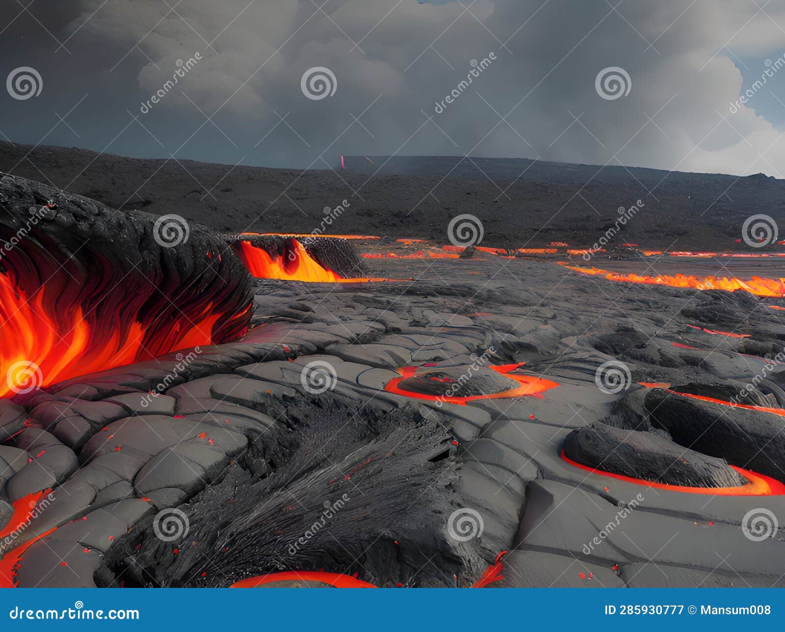 Close Up Lava Landscape with Volcano, Ai Generated Stock Illustration ...
