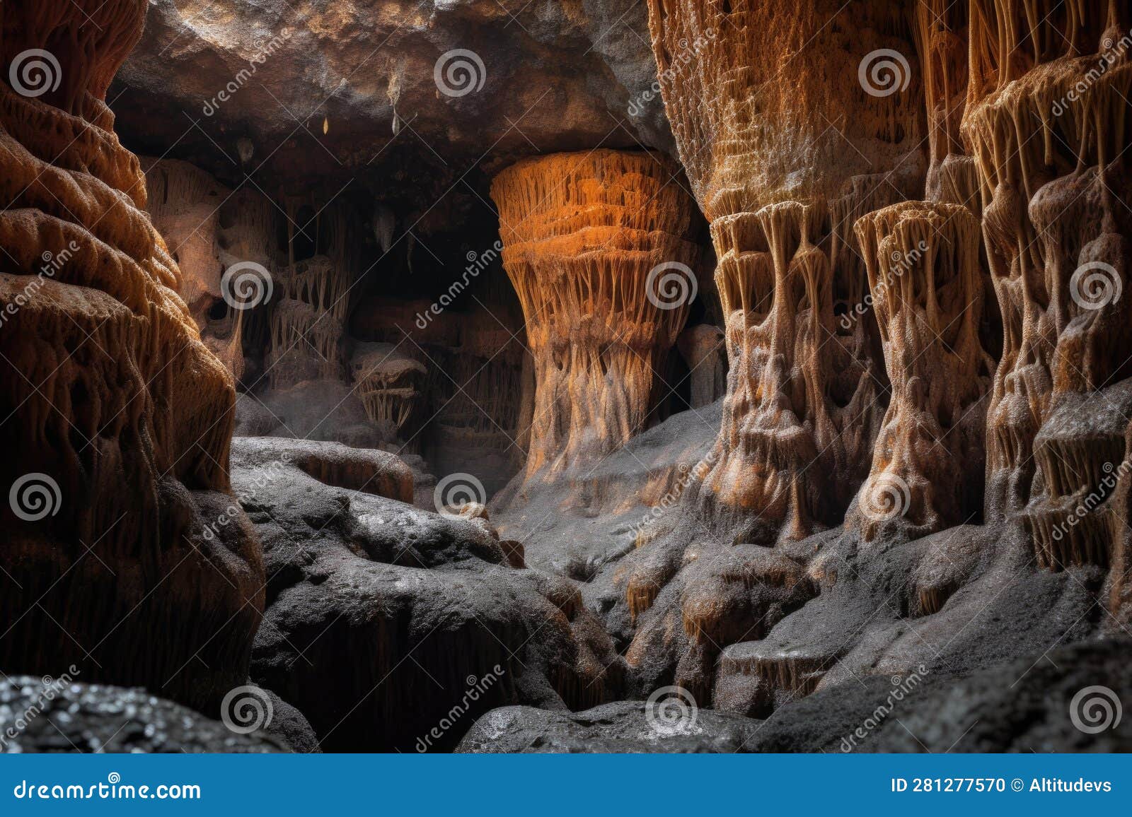 Close-up of Lava Tube Cave Formations and Textures Stock Illustration ...