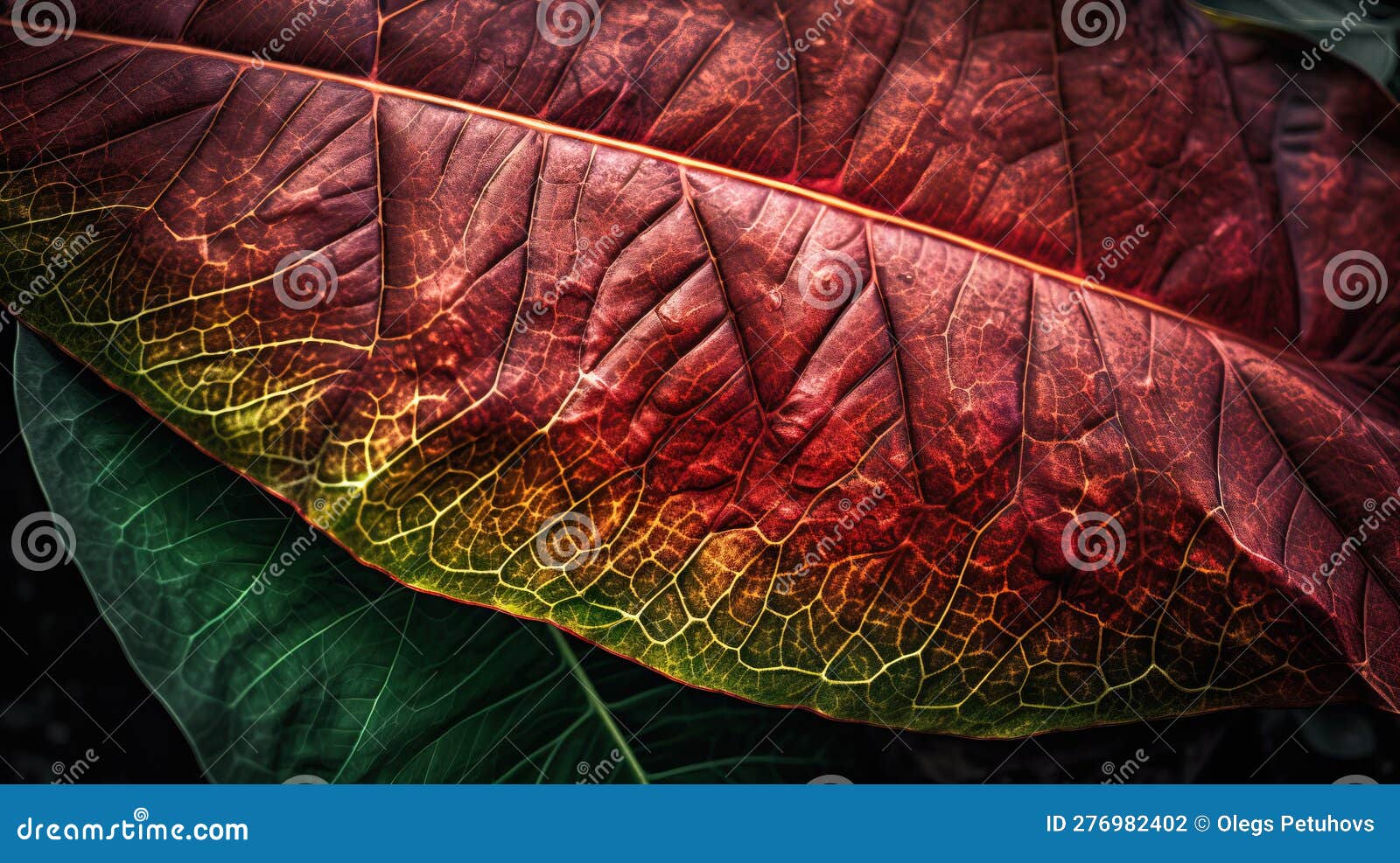 A Close Up of a Leaf with a Red and Green Color Stock Illustration ...