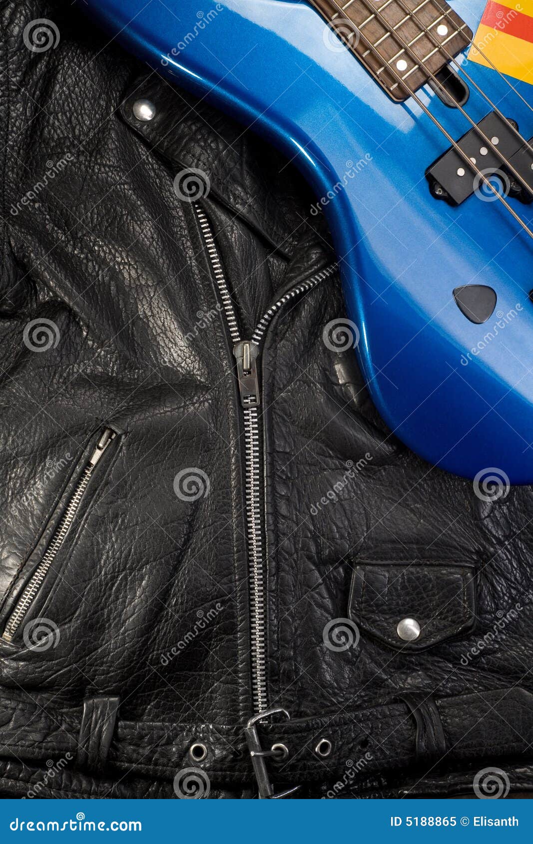 Close-up of a Leather Jacket with Guitar Stock Image - Image of jacket ...