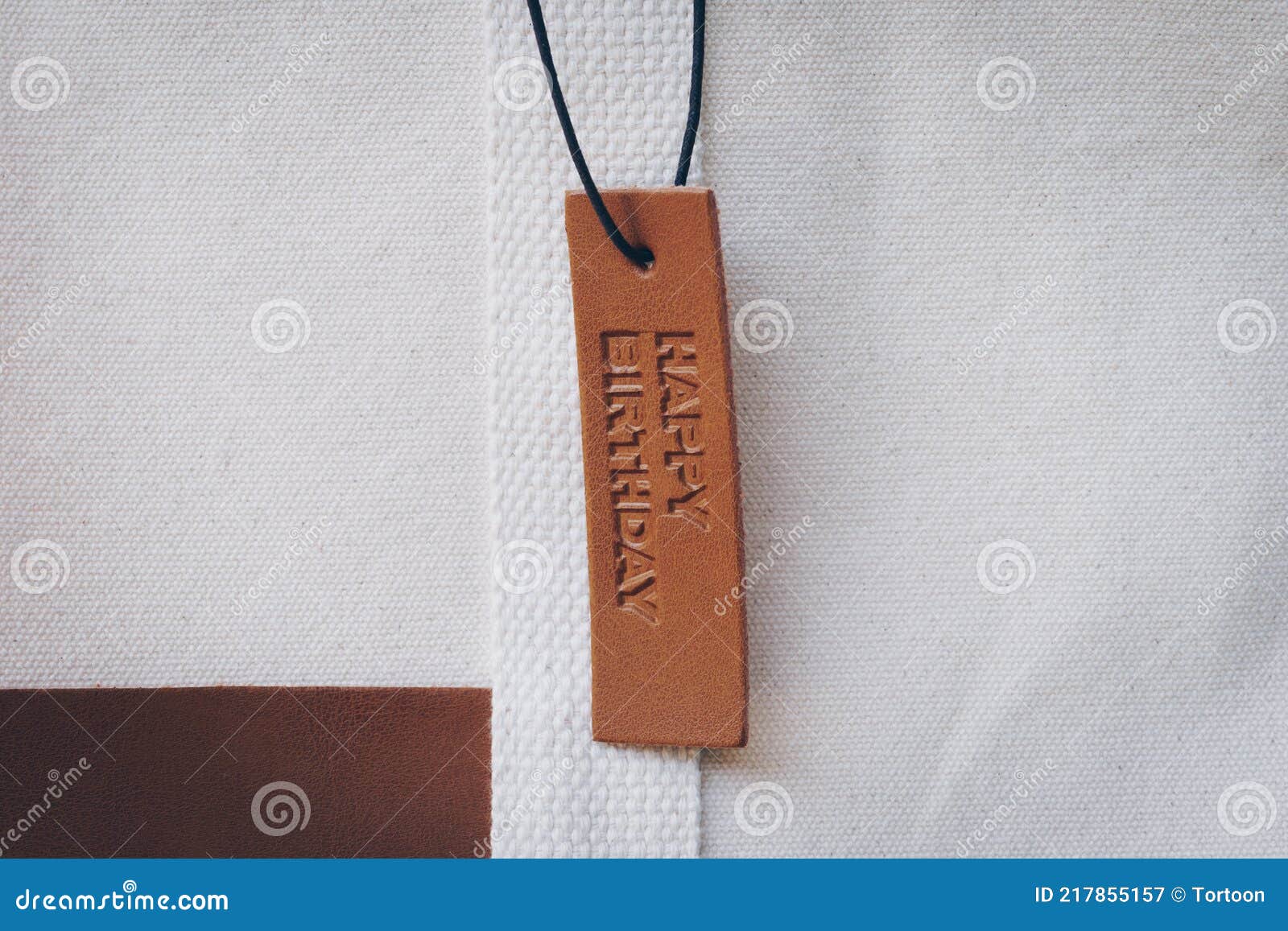 Close Up Leather Tag on Bag with Text Happy Birthday Stock Image ...