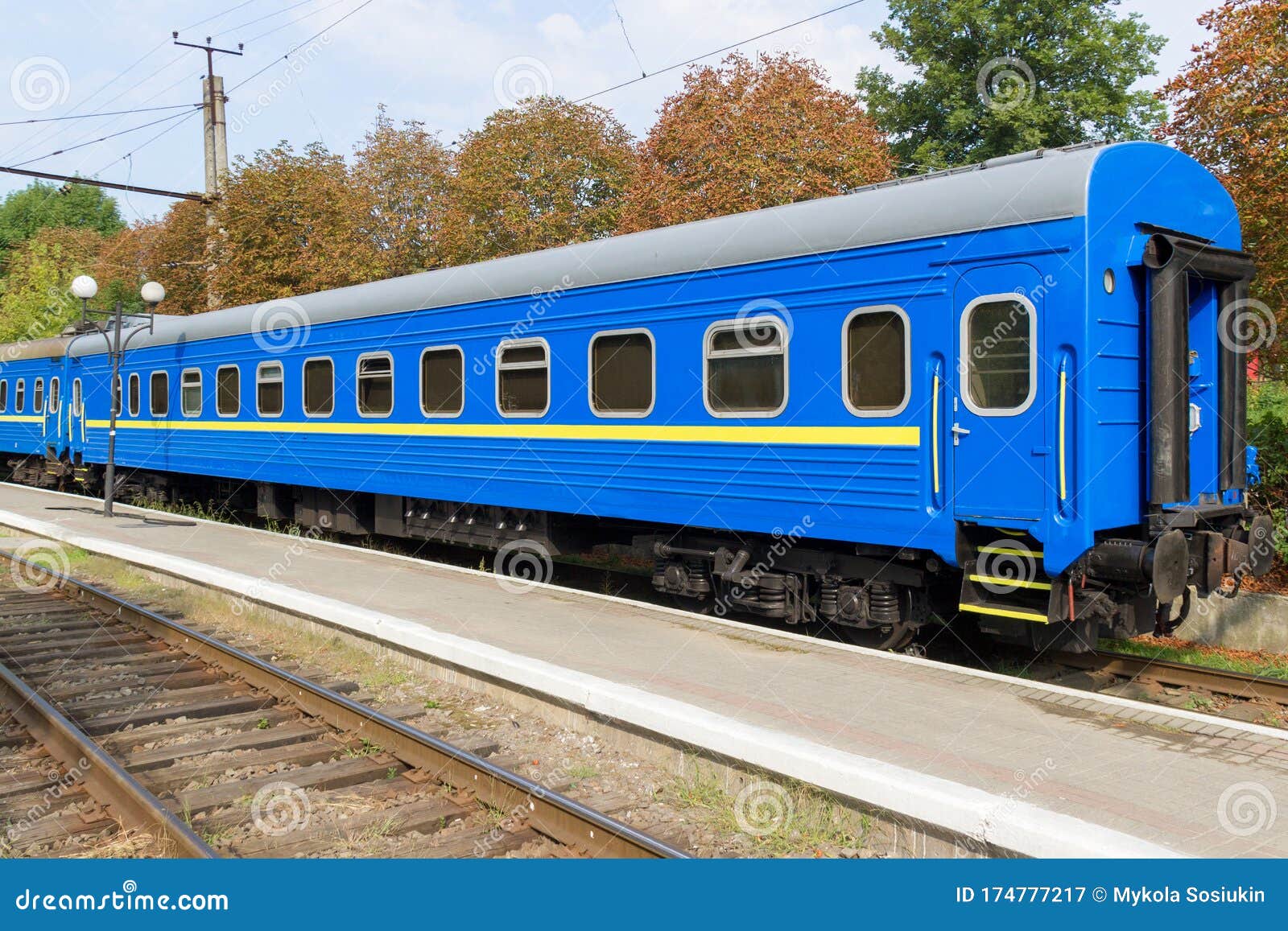 Close Up of Leaving Old Blue Train at the Railway Station Stock Image ...