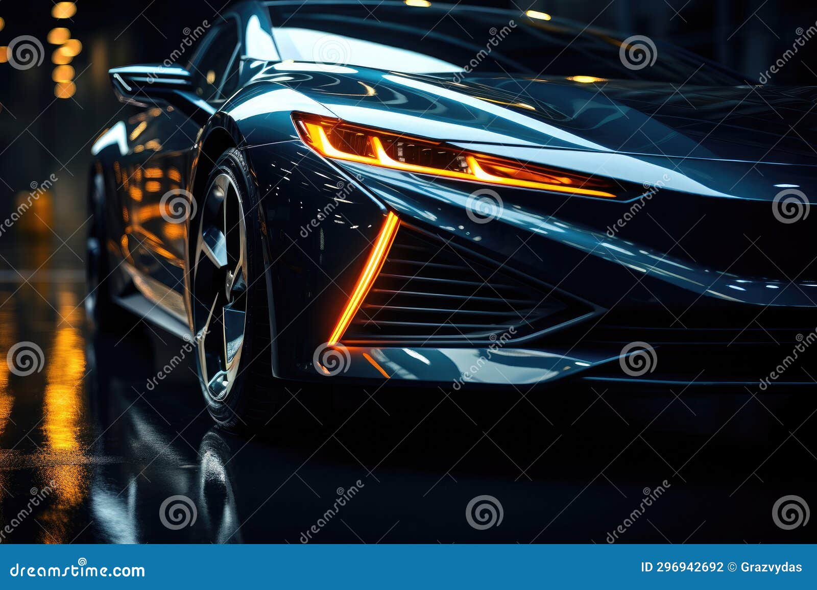 Close Up of the LED Headlights of Futuristic Modern Car Stock ...