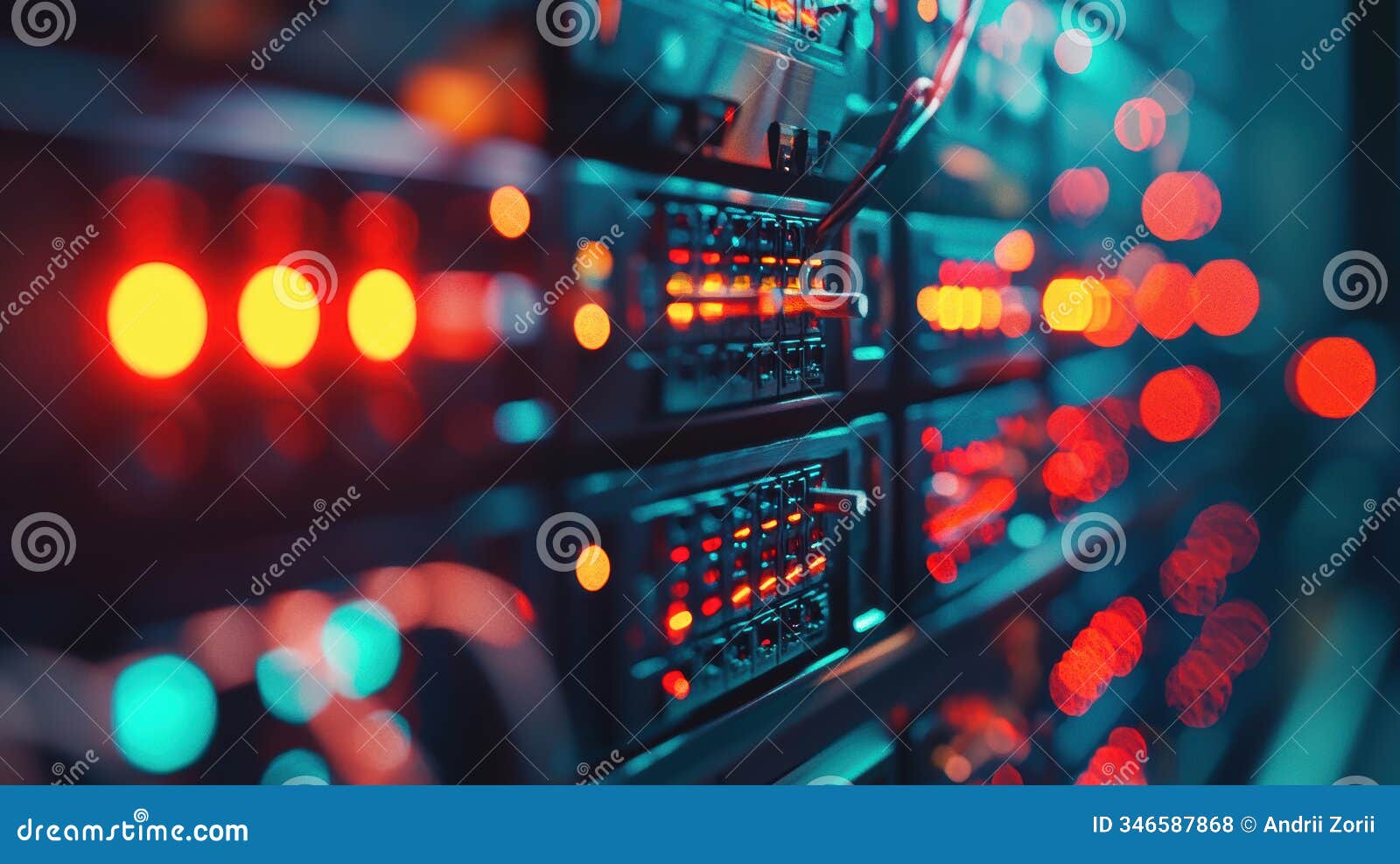 Close-Up of LED-Lit Server Panel in Modern Data Center Environment for ...