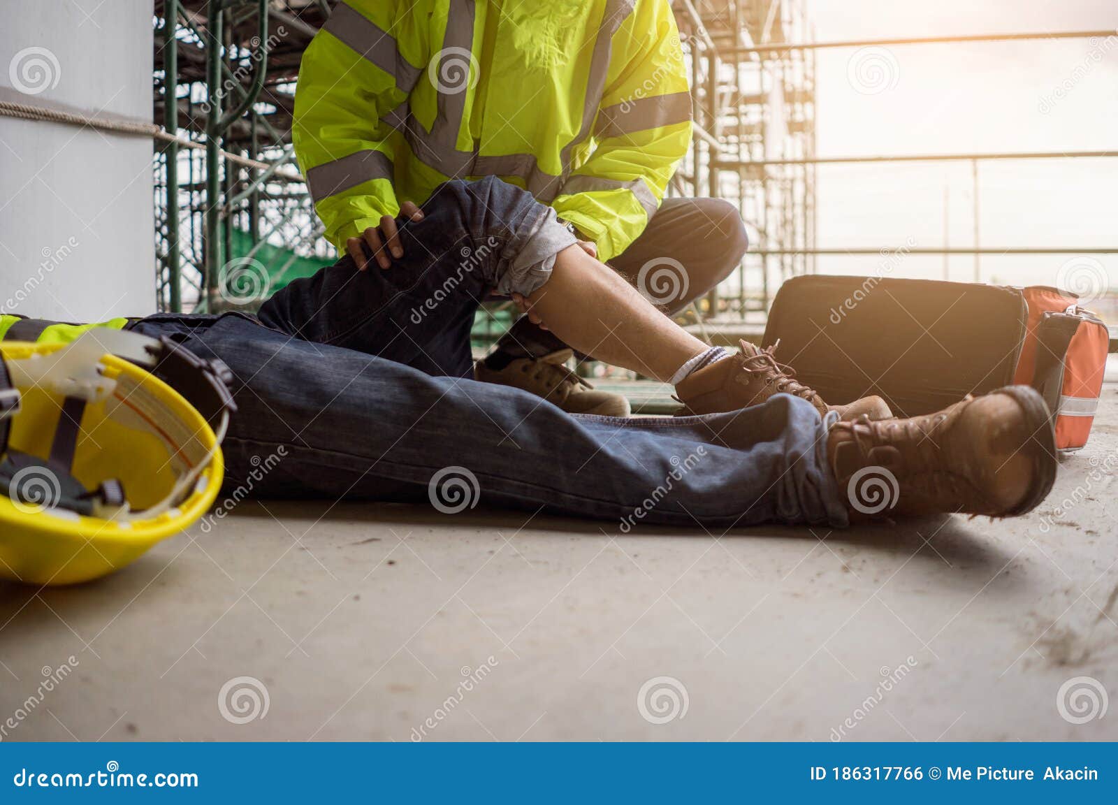 Safety Team Help Employee Accident. Stock Photo - Image of health ...