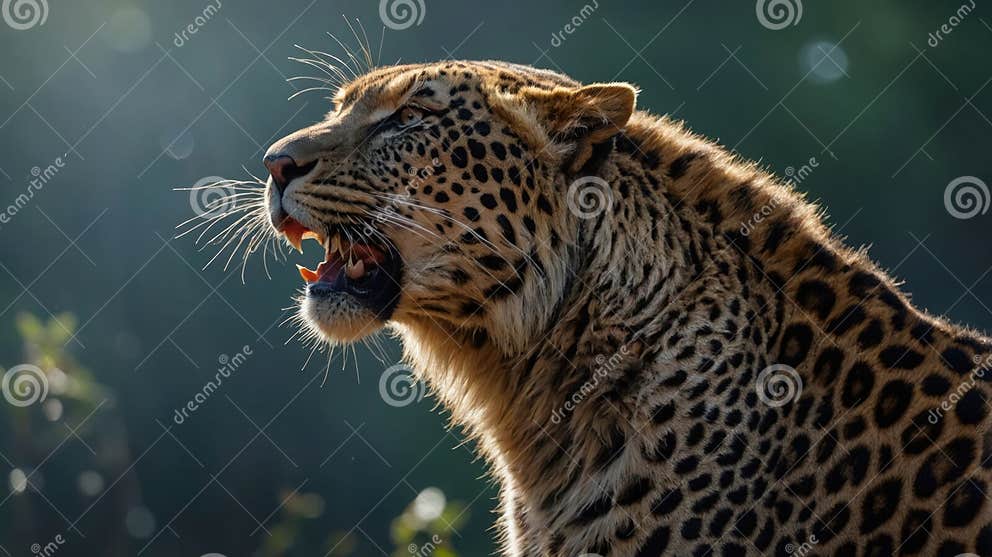 A Close-up of a Leopard Roaring, Showcasing Its Powerful Features and ...