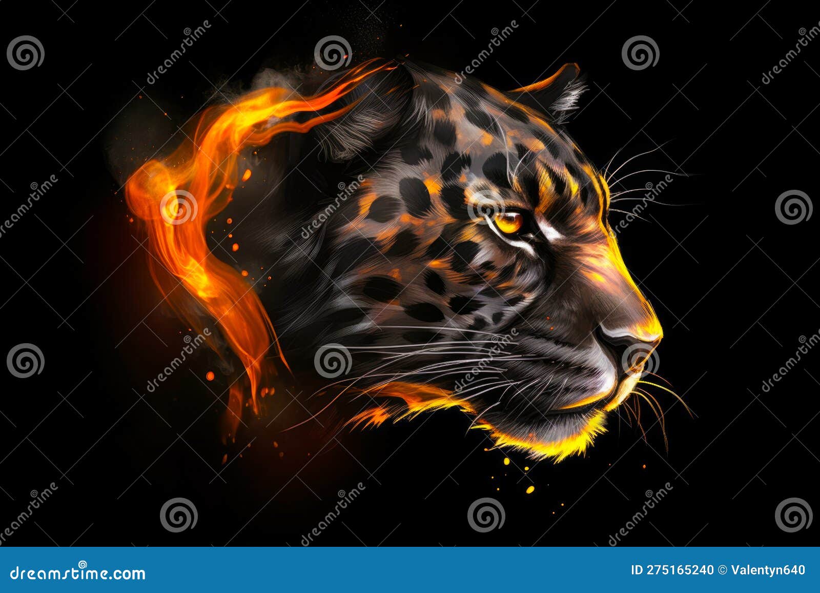 Close Up of Leopard S Face on Black Background with Fire. Generative AI ...