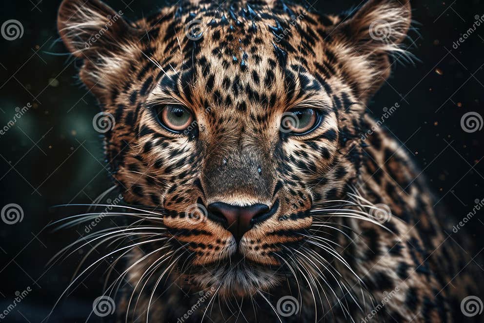 Close-up of a Leopard S Face with Sharp Teeth and Intense Gaze Stock ...
