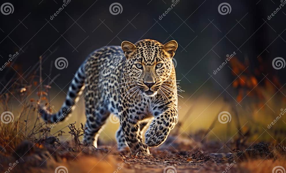 Close-up of a Leopard Stalking Prey Stock Illustration - Illustration ...