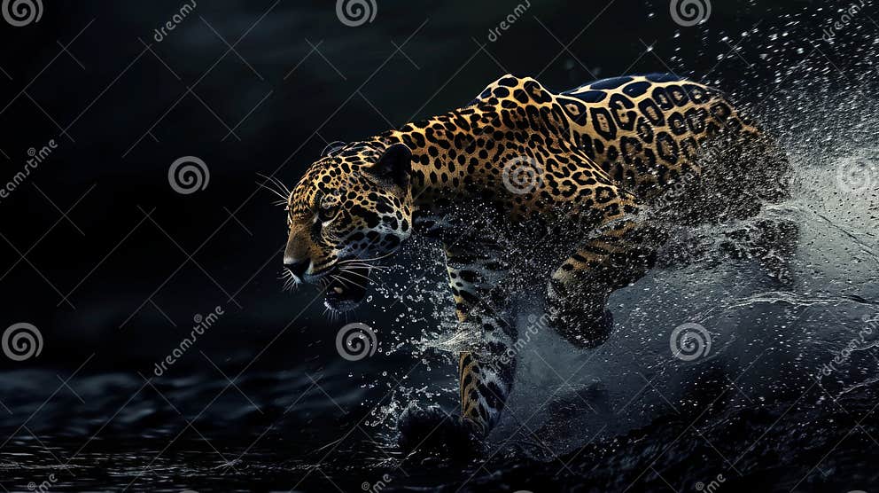 A Close Up of a Leopard in the Water with a Splash of Water on it S ...