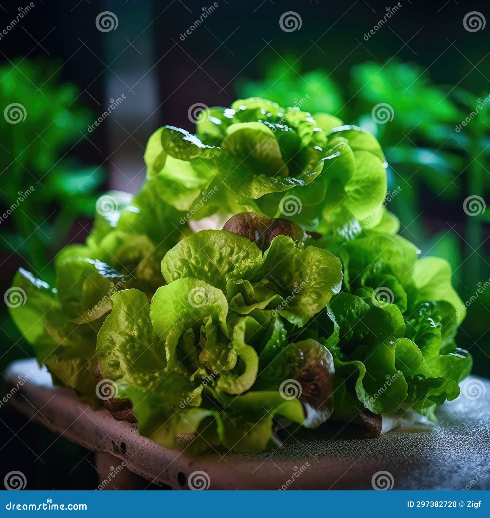 Close Up of Lettuce on a Table in a Dark Room Stock Illustration ...