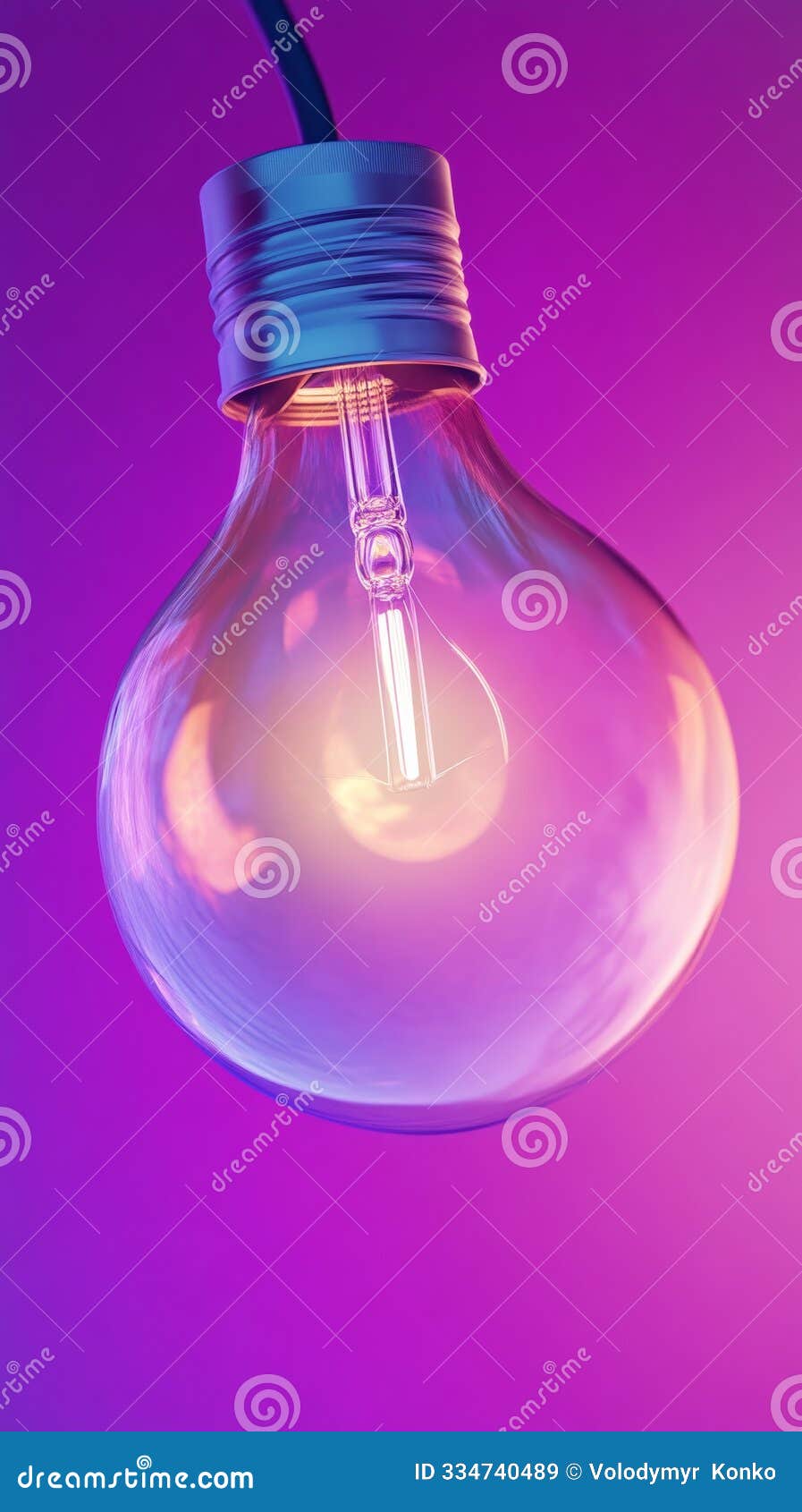Close-up of a Light Bulb with Purple Gradient Background, Contemporary ...