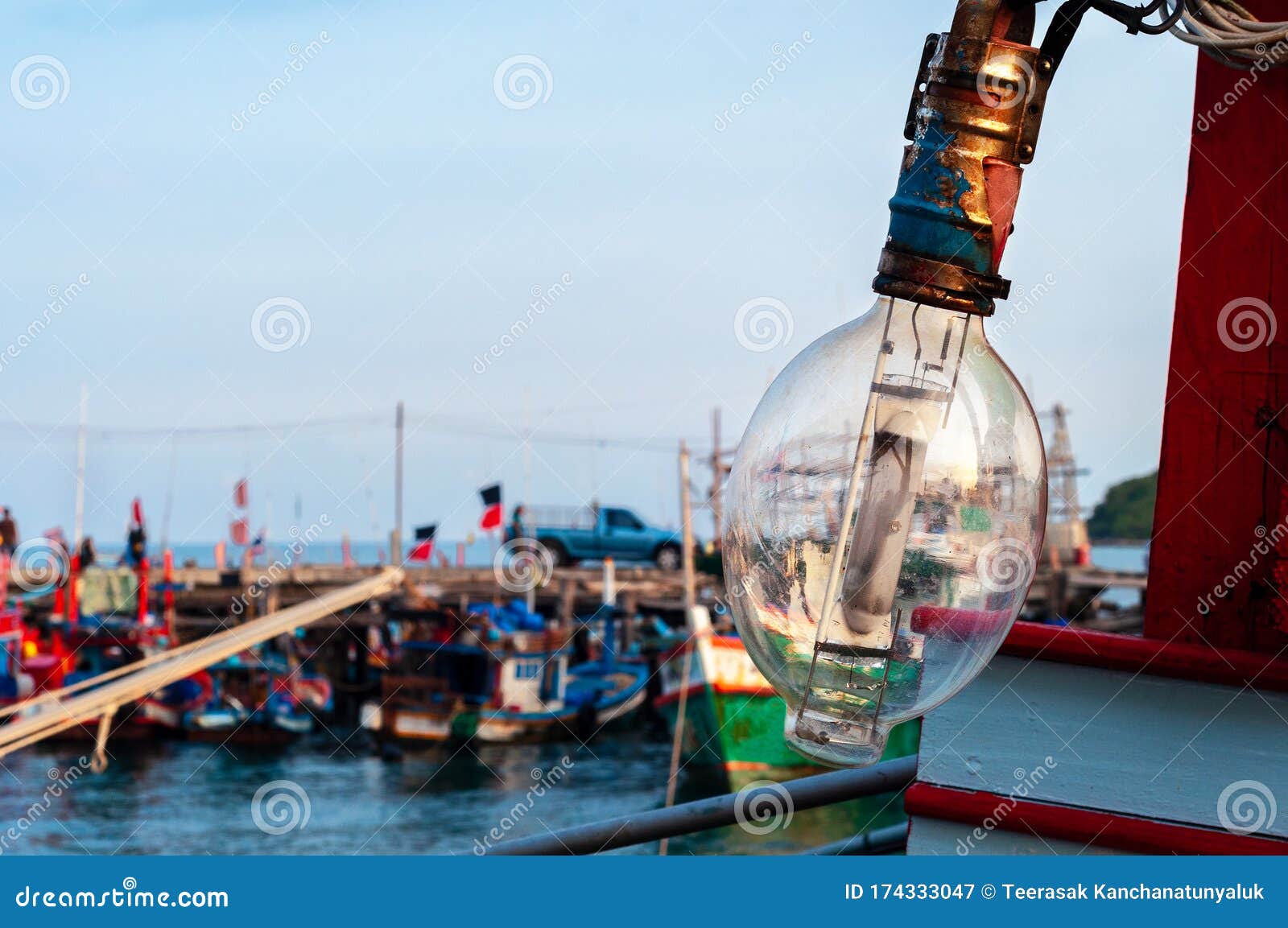 Close Up Light Bulbs on Squid Fishing Boat, Copy Space Stock Image ...