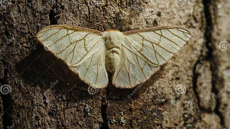 Close-up of a Light-colored Moth with Intricate Wing Patterns Resting ...