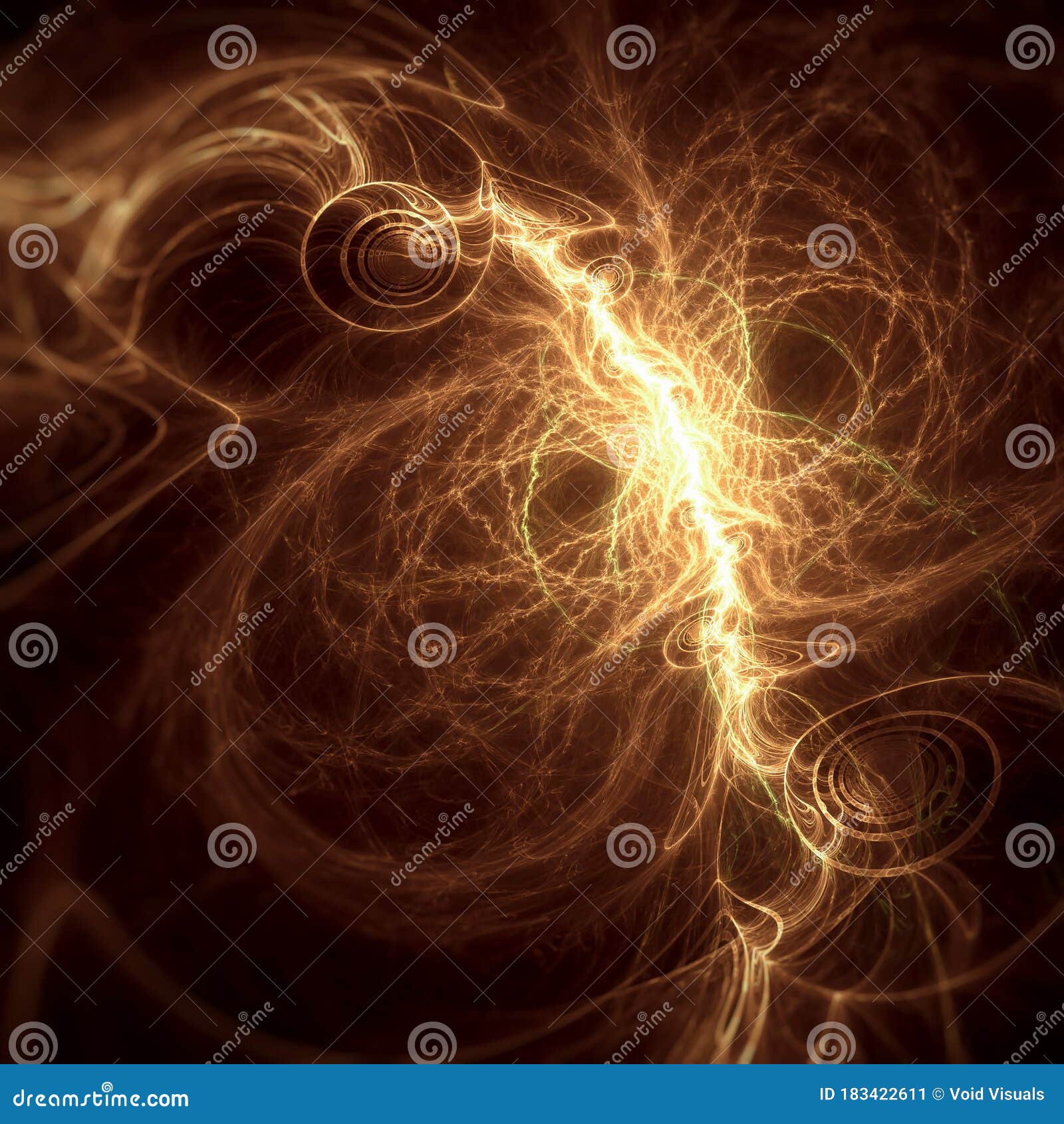 Abstract Golden Energy Solar Light Swirls Strings Glowing and Expanding ...