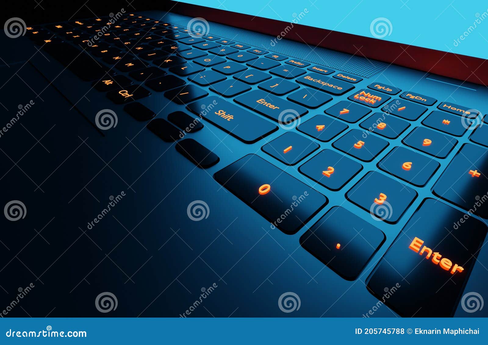 Close Up Lighting on Keyboard in Dark Scene Stock Illustration ...