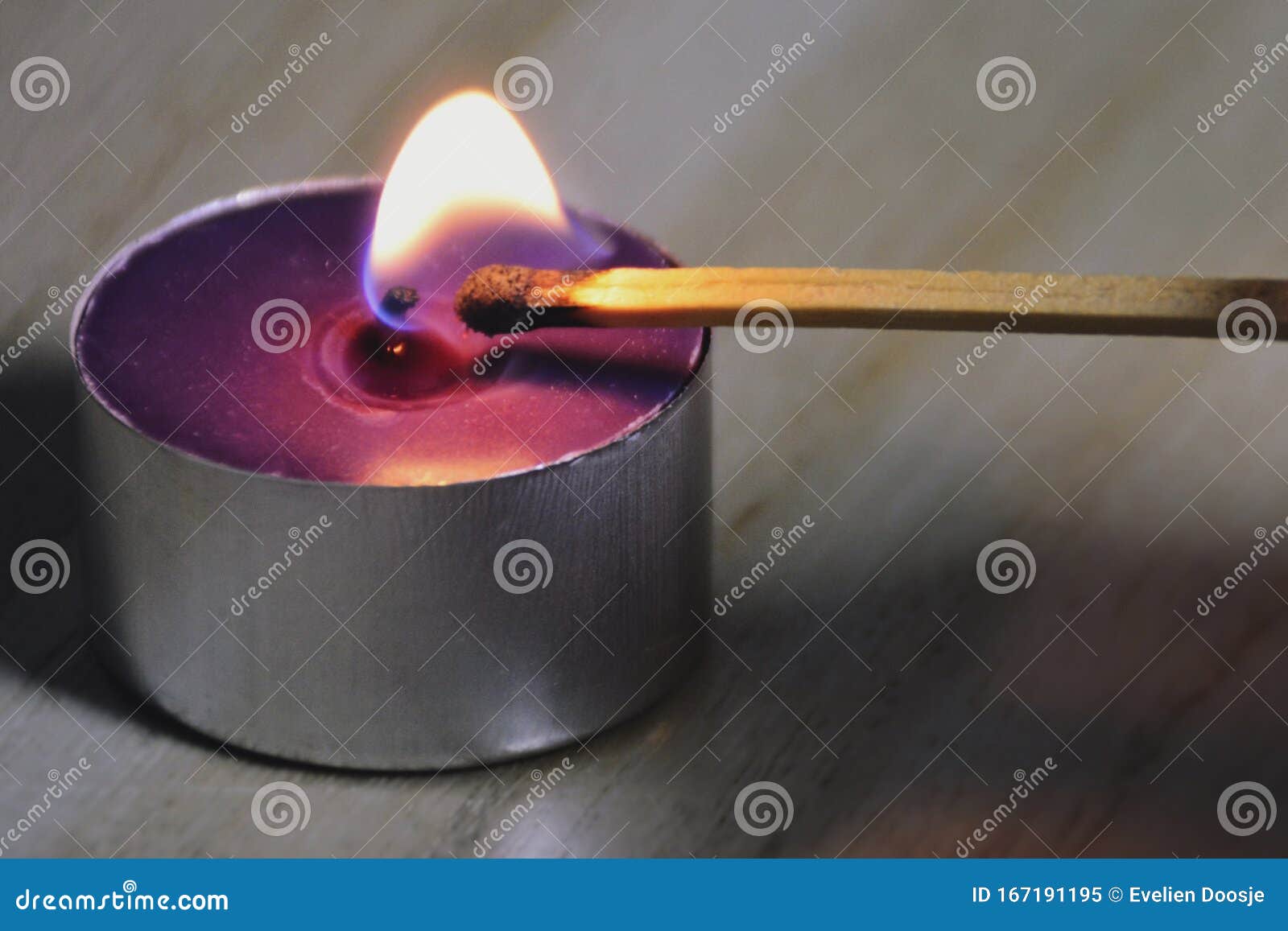 Close Up of Lighting a Purple Candle with Matchstick Stock Image ...