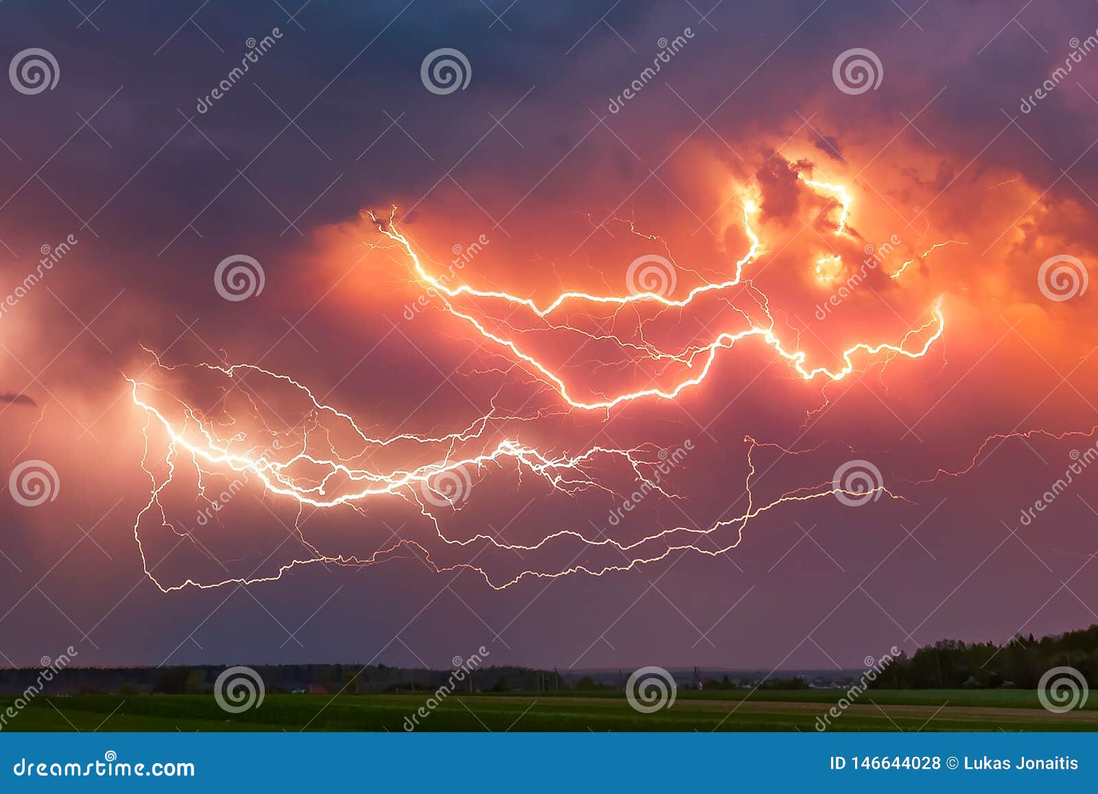 CLose Up with Lightning with Dramatic Clouds Composite Image . Night ...