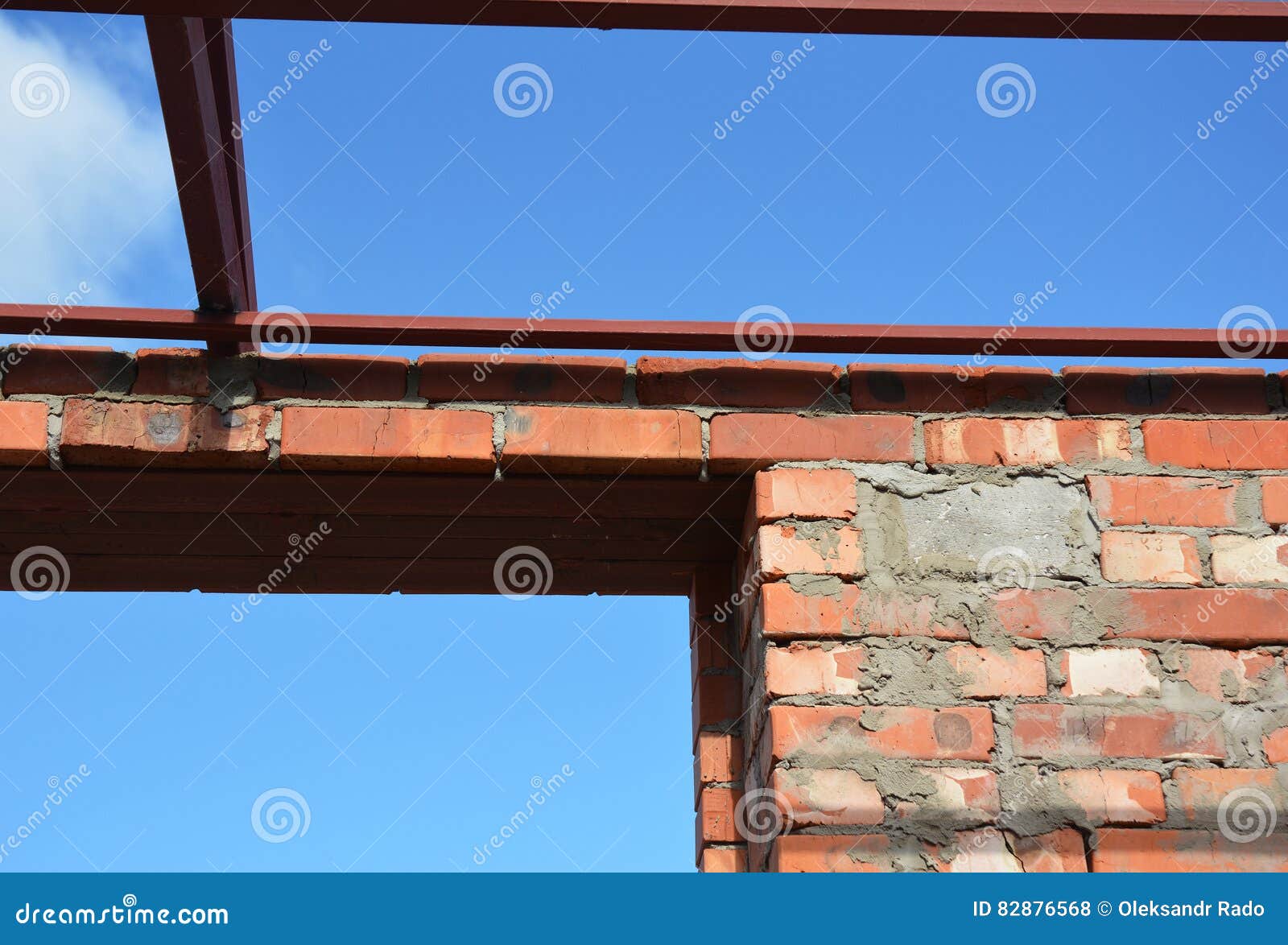 Close Up on Lintel. Window Metal Lintel on Brick Unfinished House ...