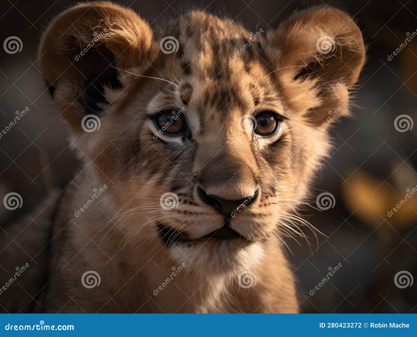 Close-up of Lion Cub Relaxing in the Nature with Focus on the Face ...