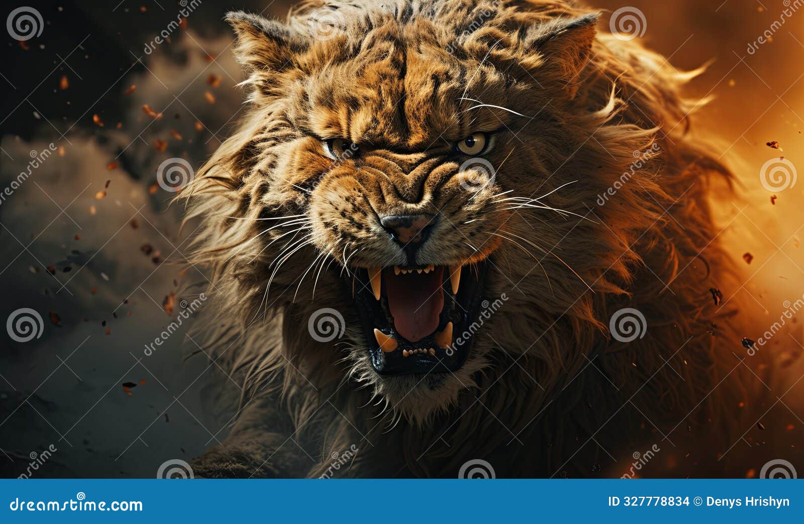 Close Up of Lion Roaring stock photo. Image of powerful - 327778834