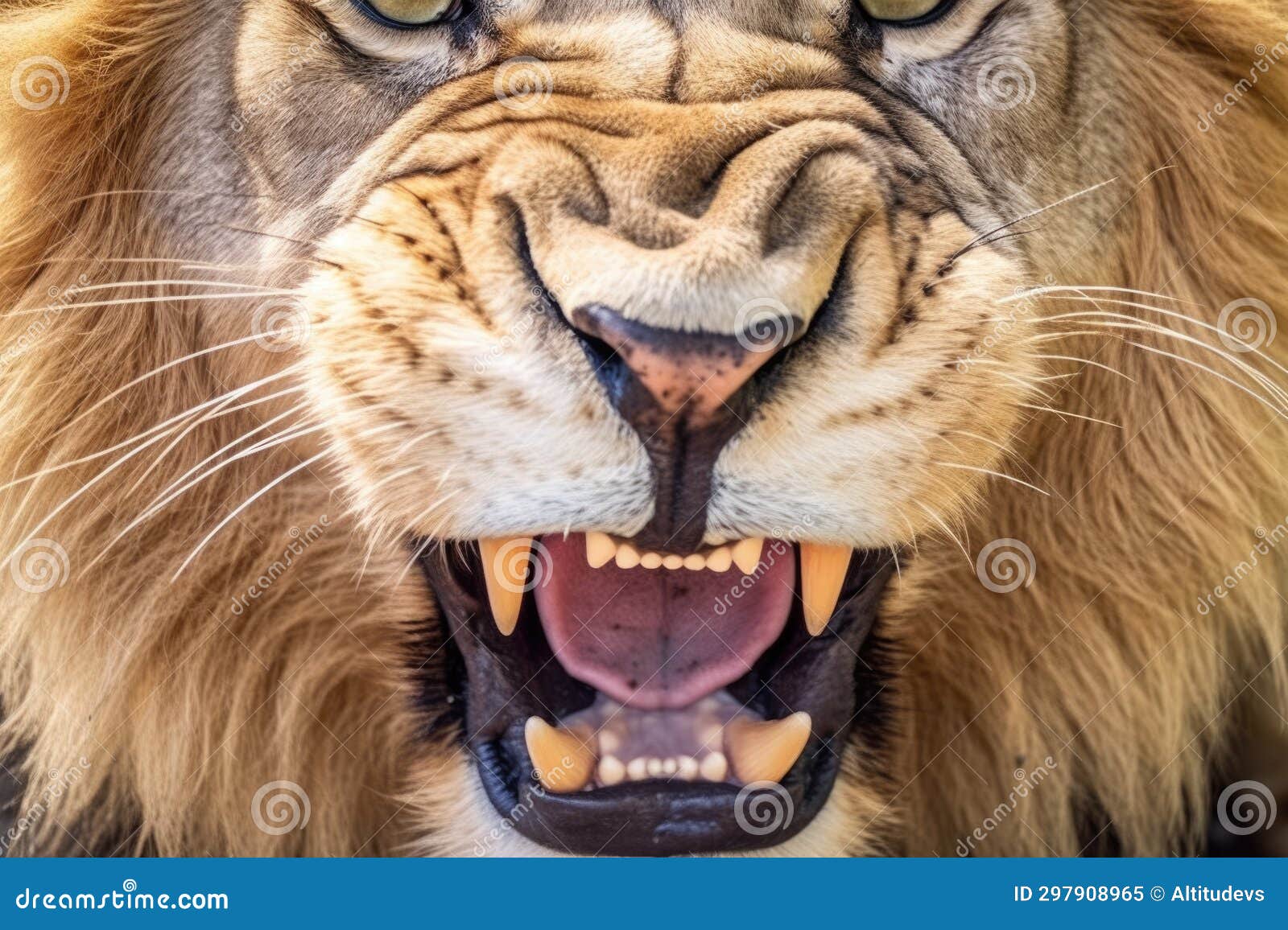 Close-up of a Lions Face, Showing Its Huge Teeth Stock Image - Image of ...