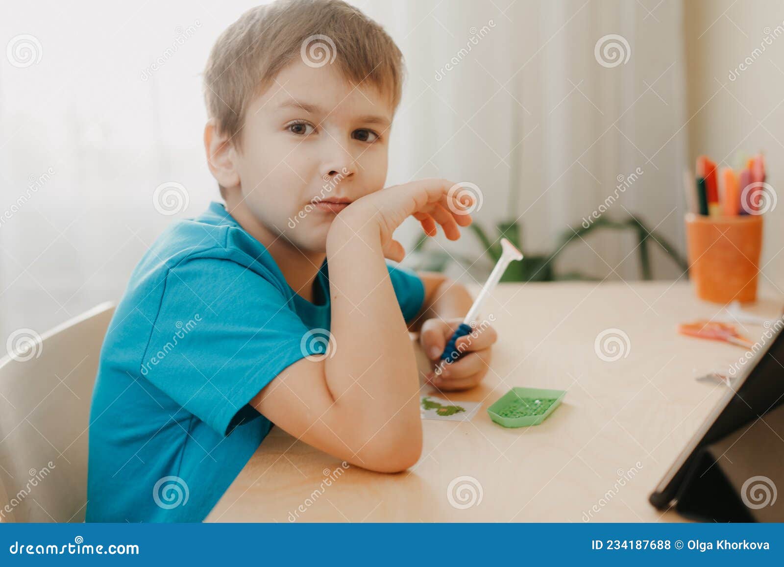 Close Up of Boy Creating a Diamond Mosaic Stock Photo - Image of home ...