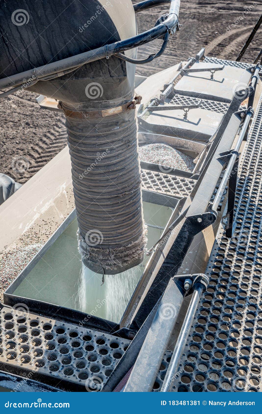 Close Up of Loading Fertilizer into Air Drill for Seeding in ...