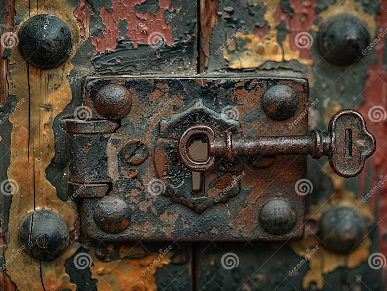 Close-up of a lock and key stock image. Image of security - 314769191