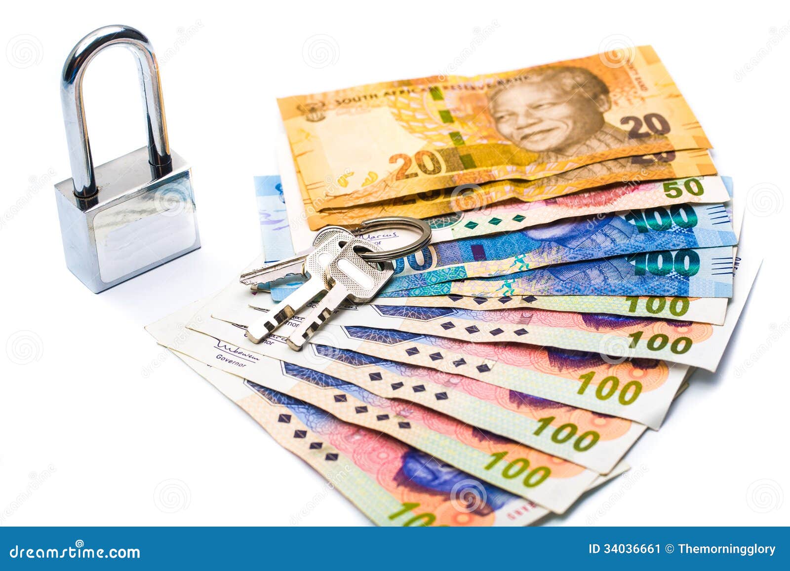 Close Up of Lock and Money, Isolated on White Stock Image - Image of ...