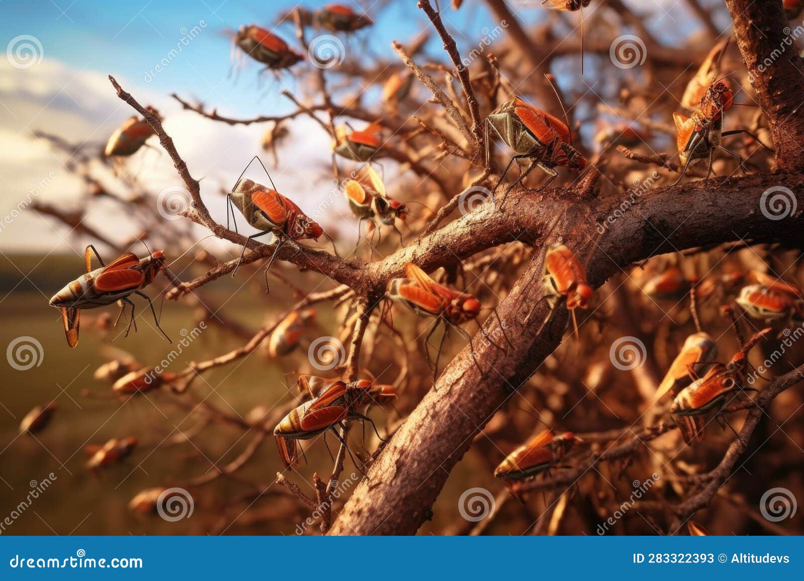Close-up of Locusts on a Tree Branch in Africa Stock Illustration ...
