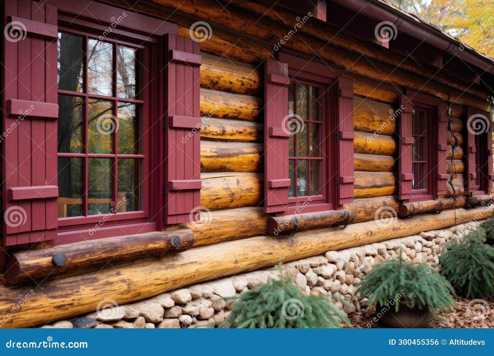 Close-up of Log Cabin Windows with Wooden Shutters Stock Photo - Image ...