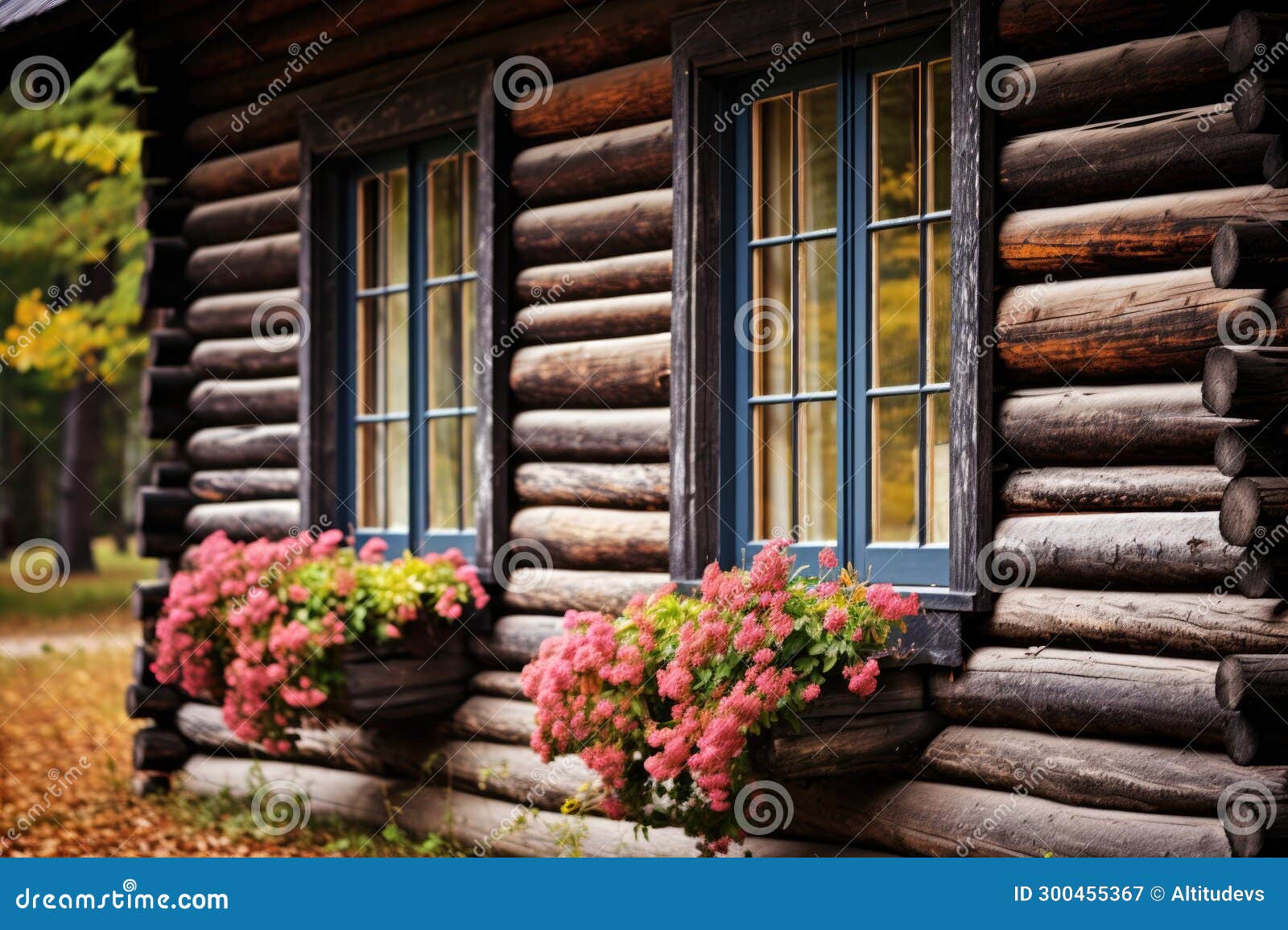 Close-up of Log Cabin Windows with Wooden Shutters Stock Image - Image ...