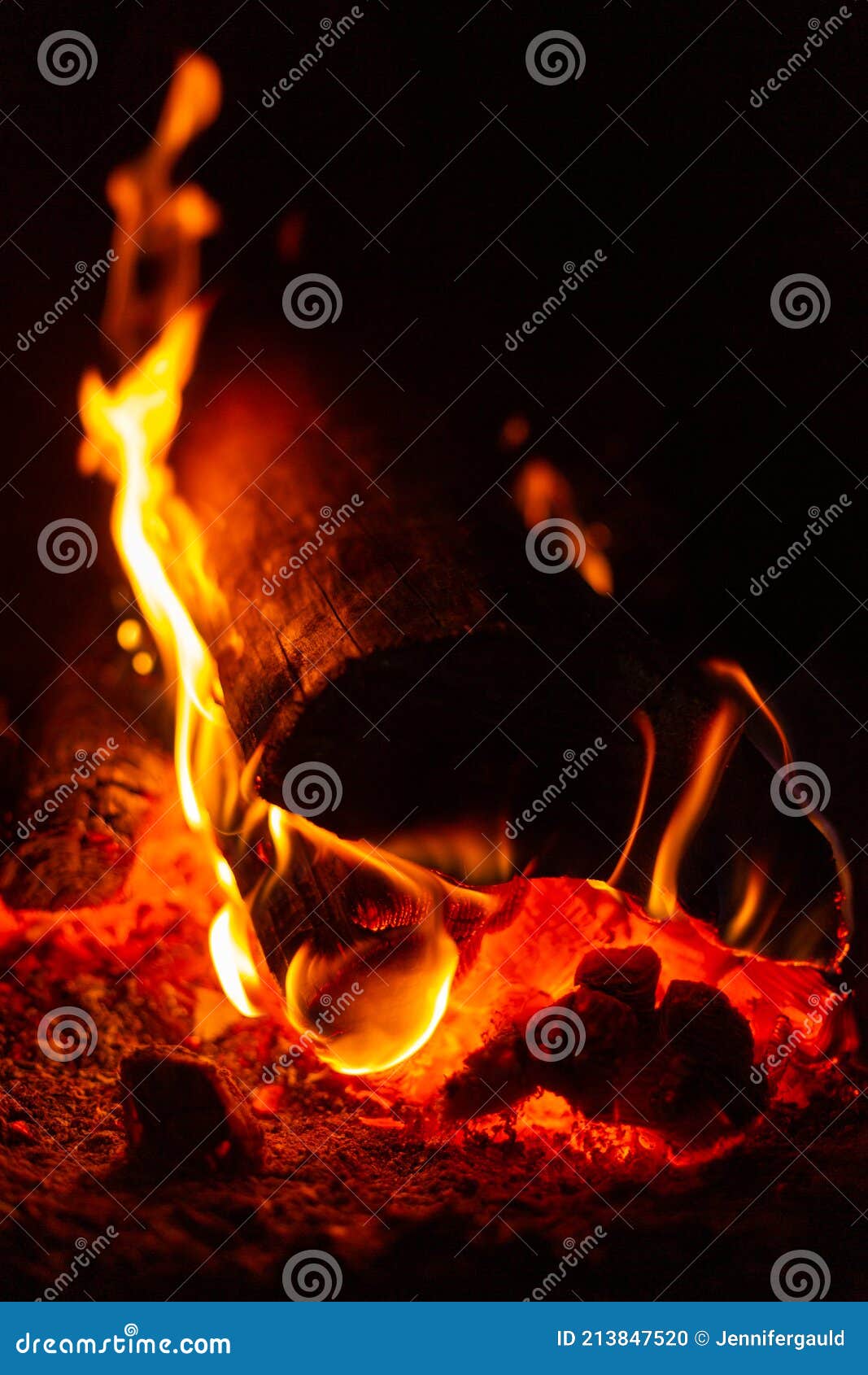 A Log on Fire in a Fireplace Stock Photo - Image of hell, combustible ...