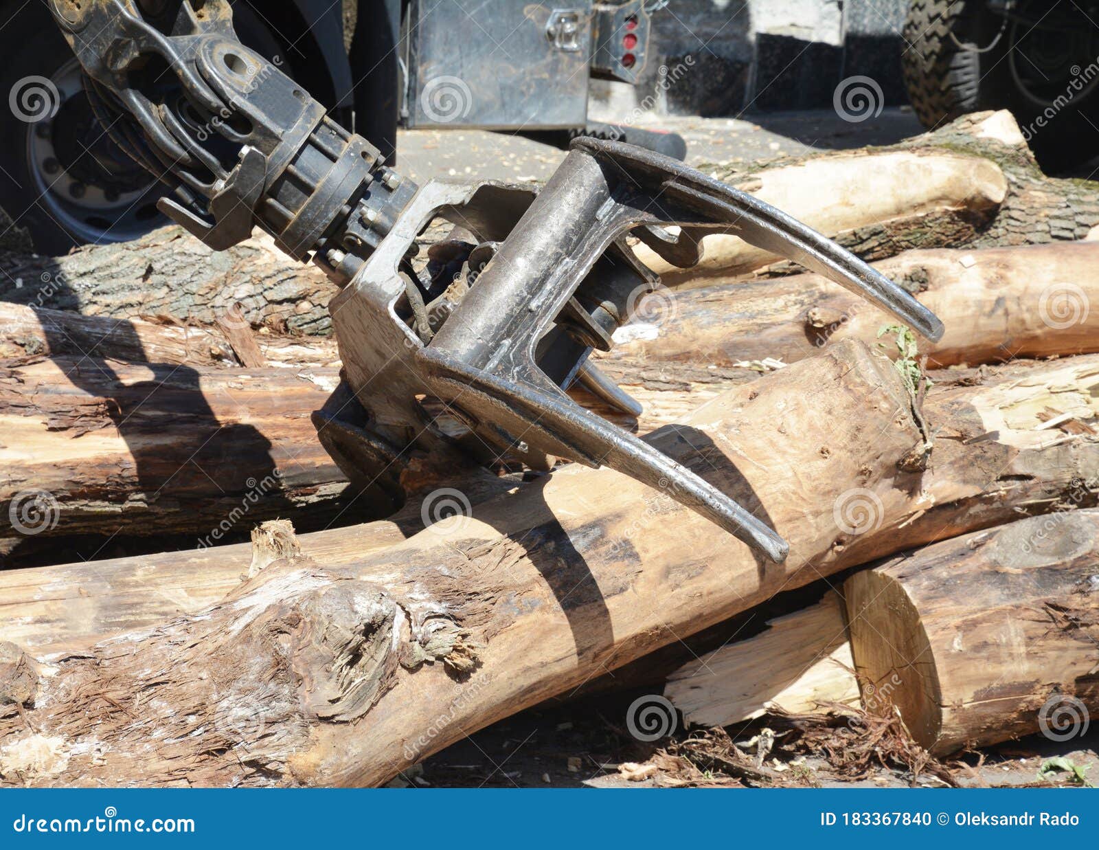 A Close-up On Log, Knuckleboom Loader, Swing Machine Forestry Equipment ...