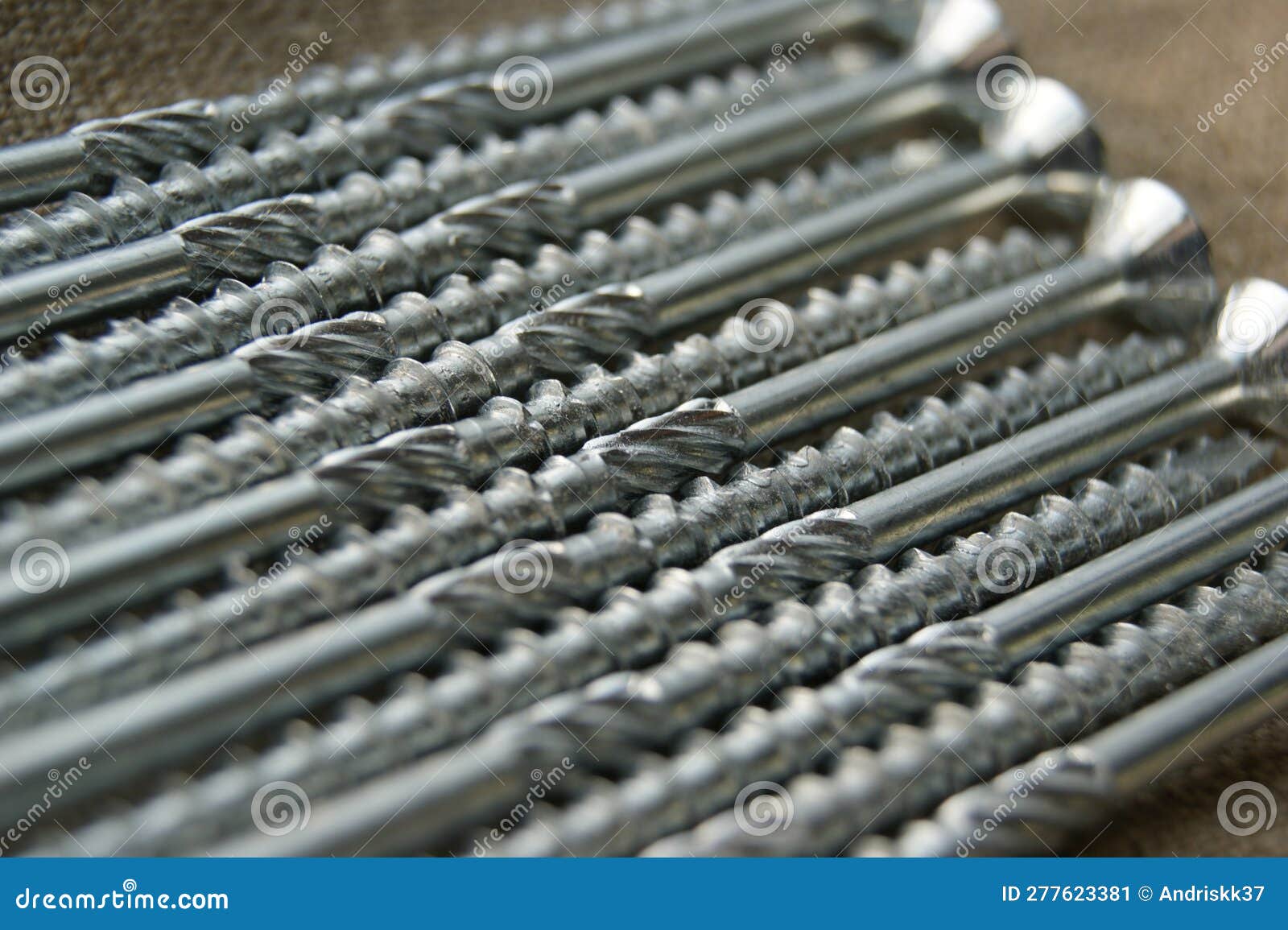 Close-up of Long Silver Screws. Screws for the Construction of Wooden ...