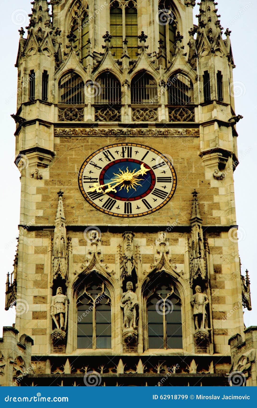 Close-up Look of Rathaus Tower and Clock in Munich, Germany Stock Image ...