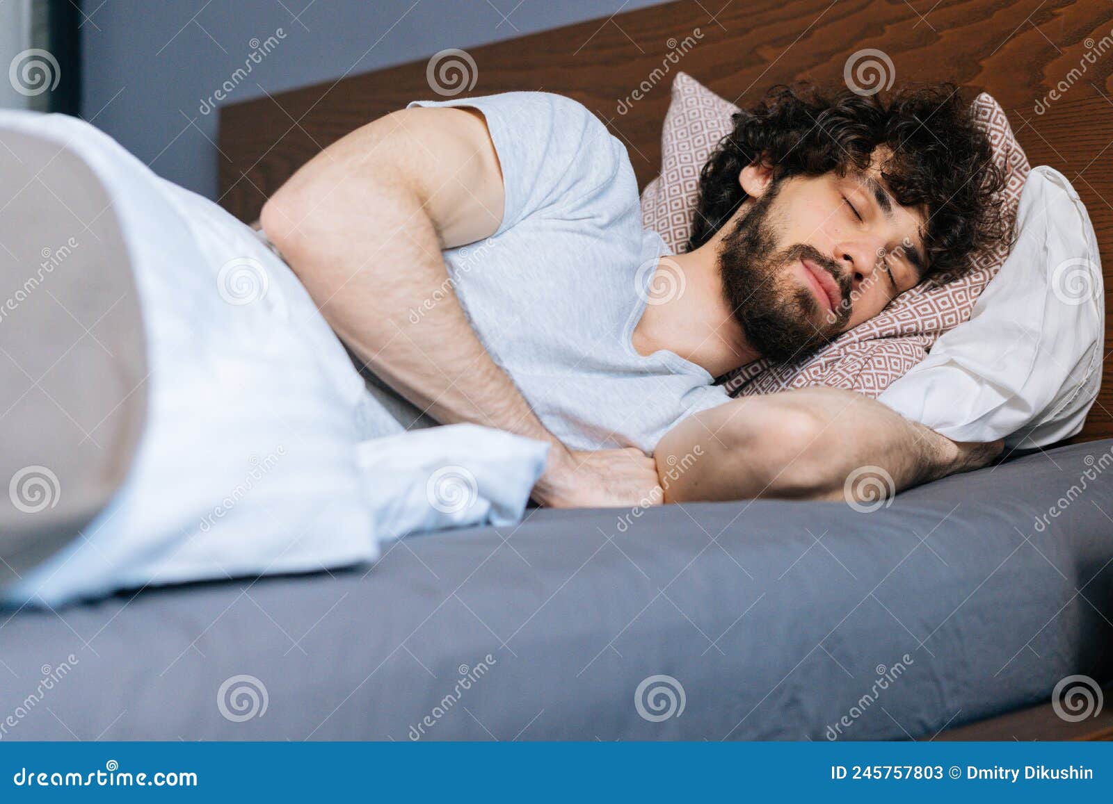 Close-up Low-angle View of Bearded Young Man Sleeping Peacefully Lying ...