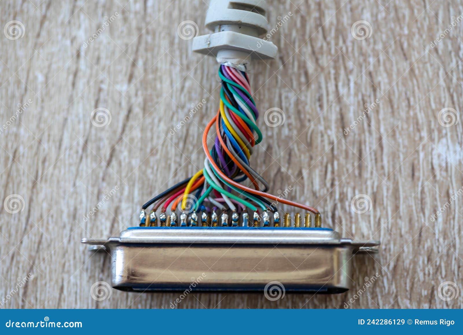 Close-up on a LPT cable stock image. Image of information - 242286129