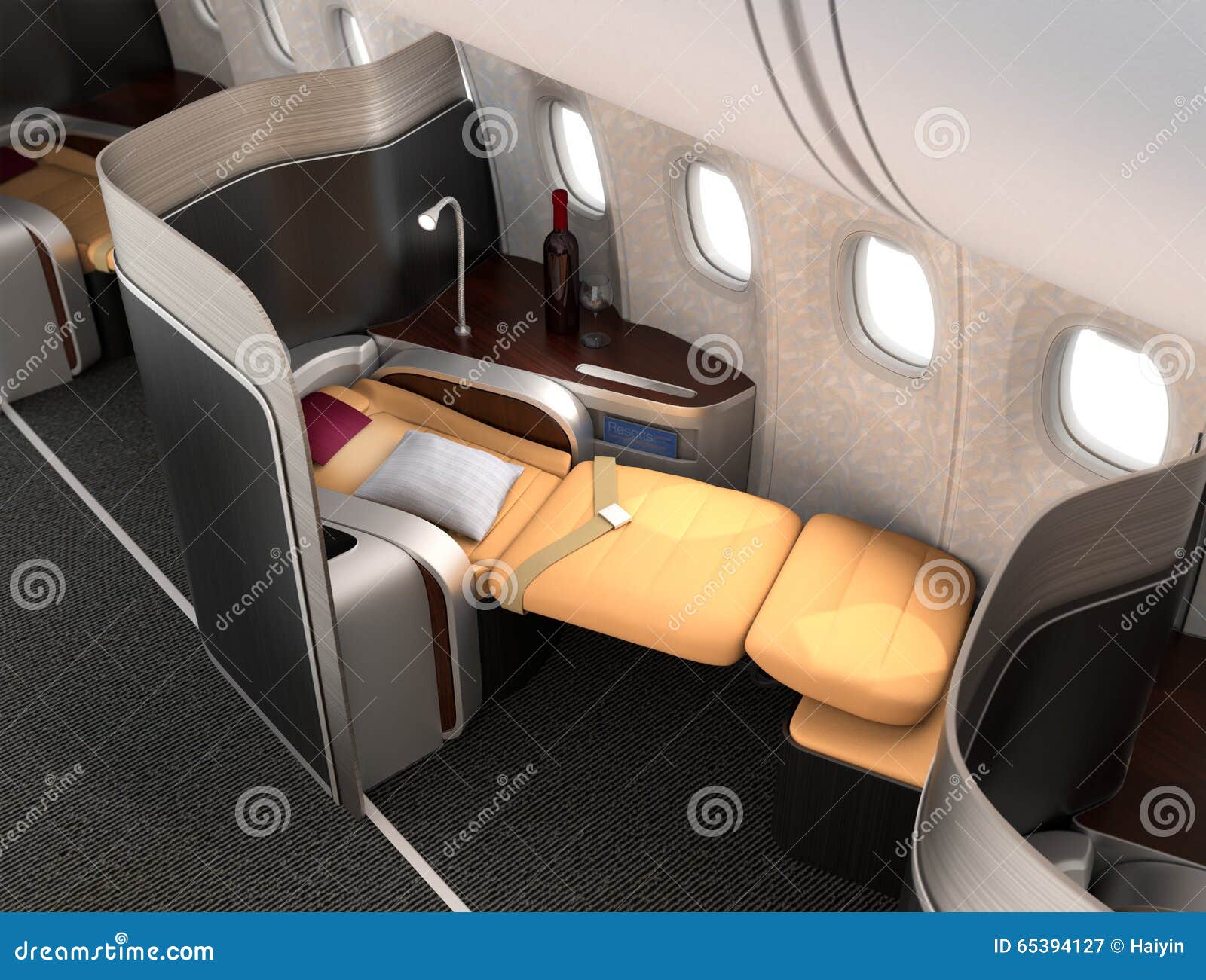 Close-up of Luxurious Business Class Seat with Metallic Silver ...