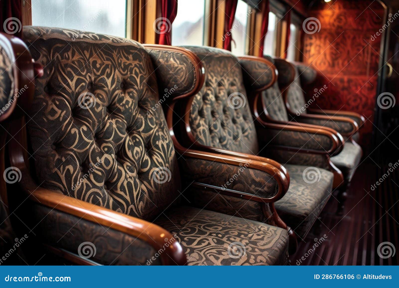 Close-up of Luxurious Vintage Train Seats with Intricate Patterns Stock ...