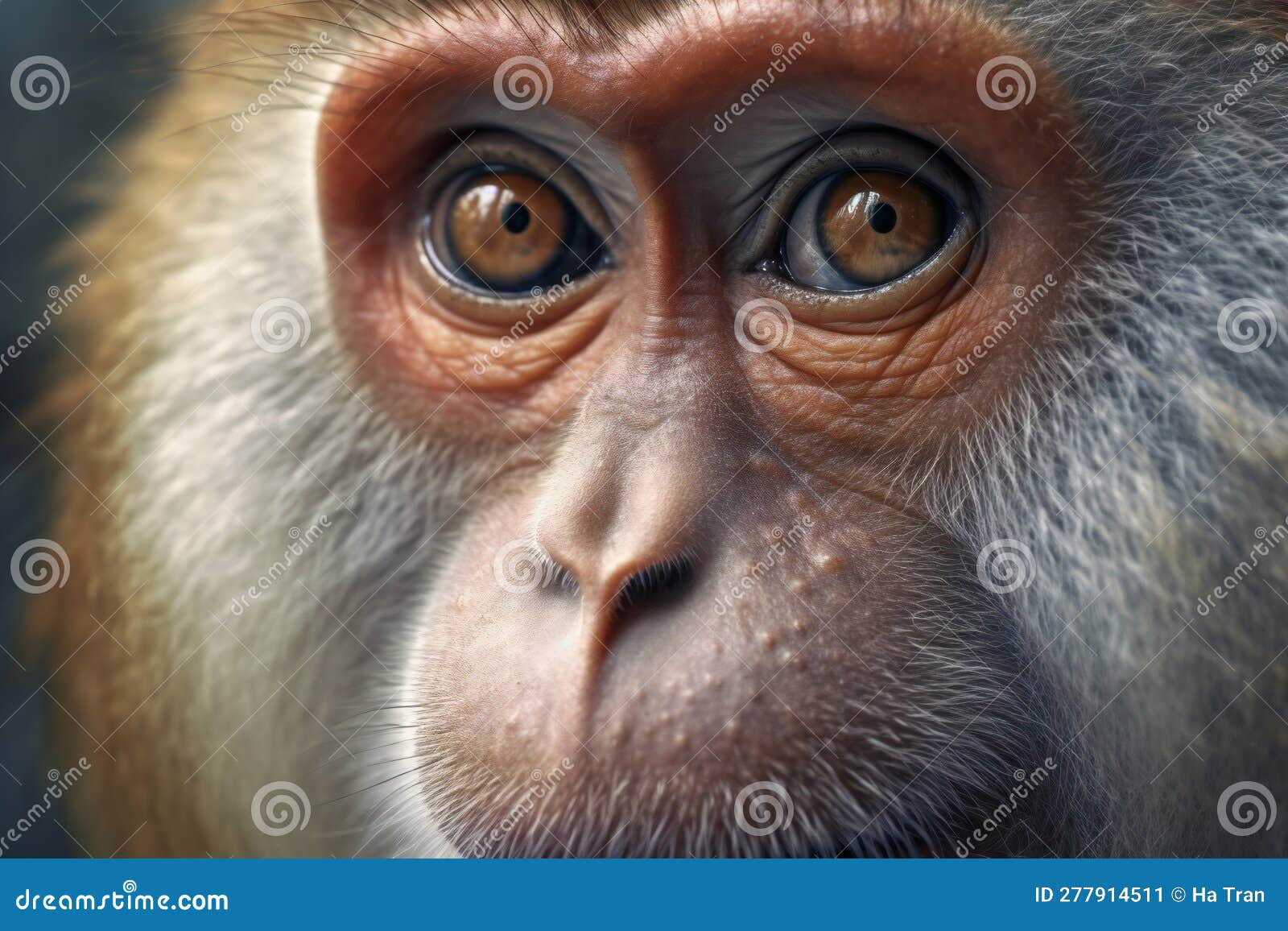 Close Up of a Macaque Monkey Looking at the Camera with a Blurred ...